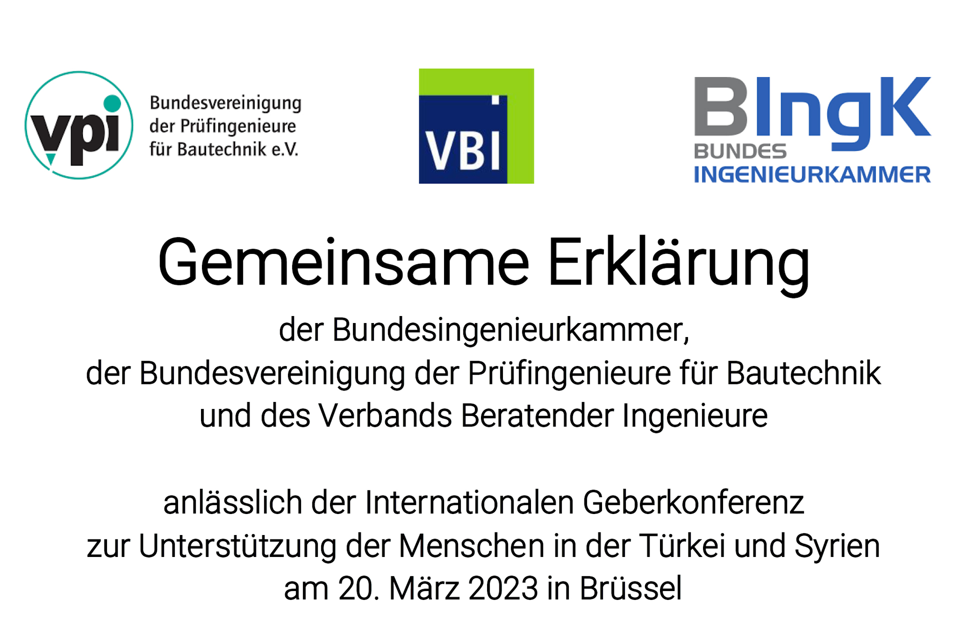 BIngK, BVPI und VBI fordern EU-weite unabhängige Bauüberwachung