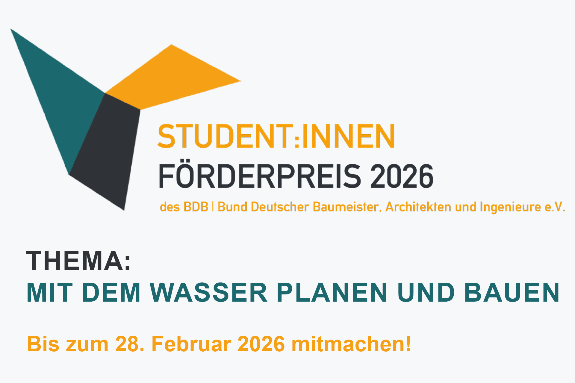 BDB lobt Student:innen Förderpreis 2026 zum Thema „Mit dem Wasser ...
